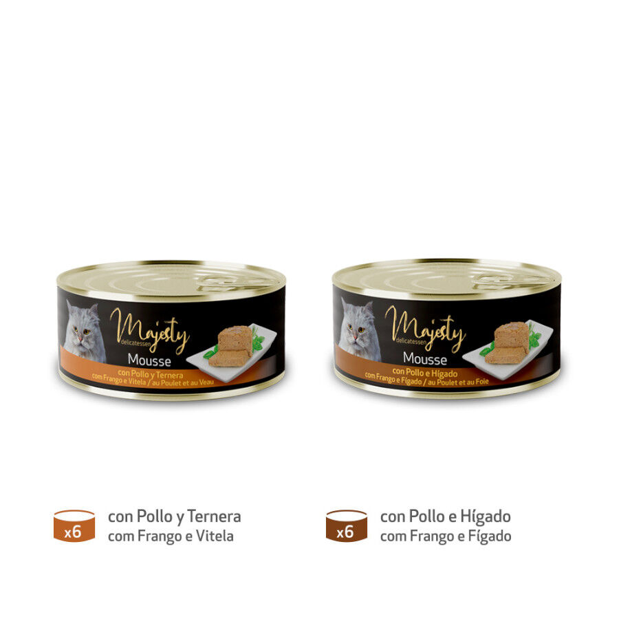 12 latas x 85 g Majesty Adult Gold Selection Mousse Carne lata para gatos